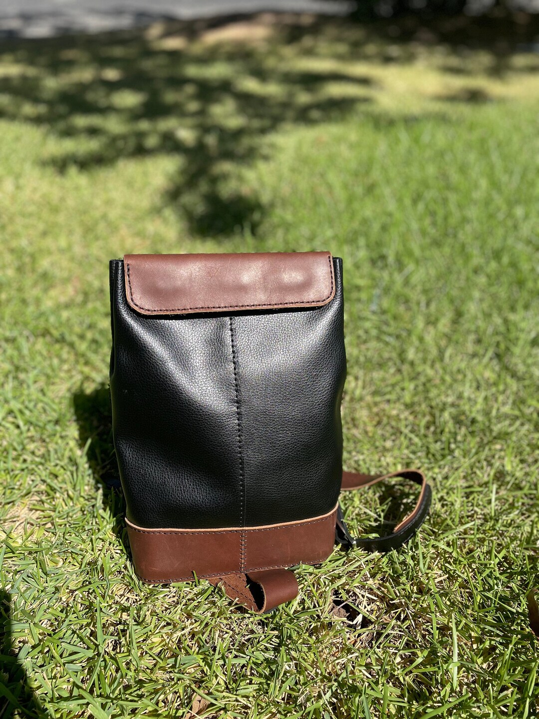 Black and Brown Leather Backpack - Etsy