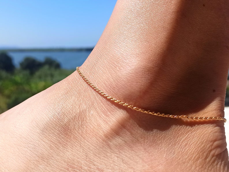 9 Inch Gold Anklet for Woman Rope Chain Anklet Solid Silver Anklet 14K Gold Plated NON TARNISH ...