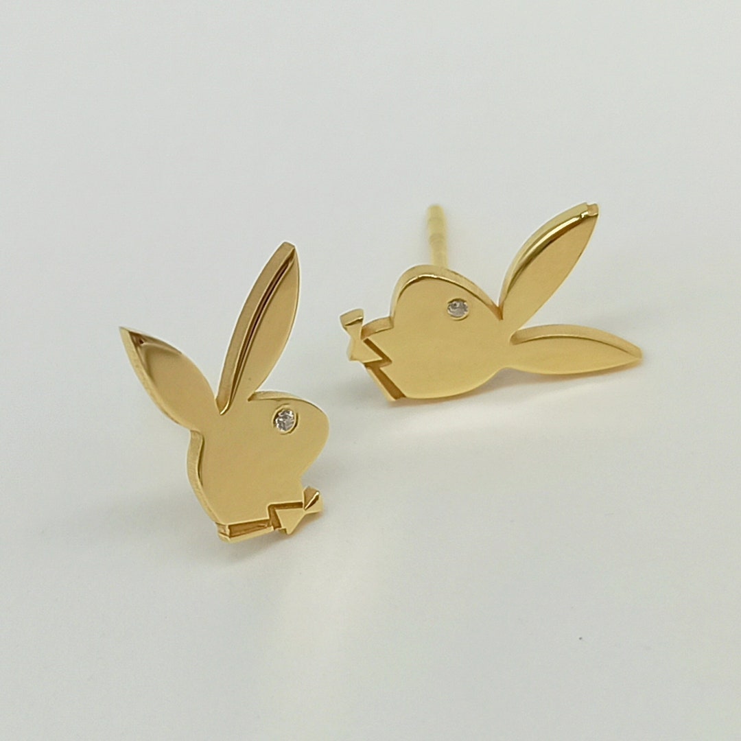 Gold Bunny Earrings Studs 18K Gold Plated 925 Sterling Silver Best Gift ...