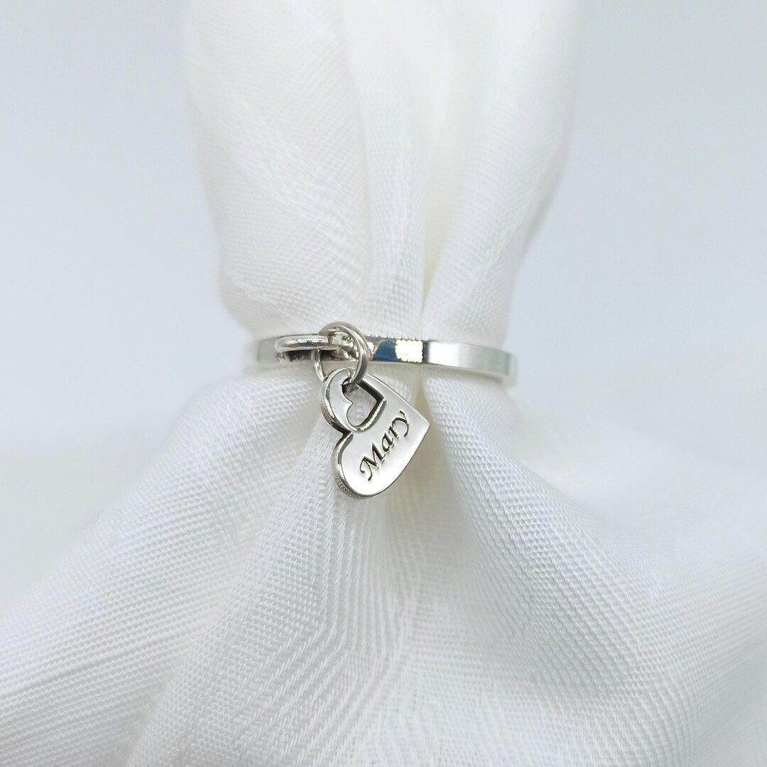 Dangle Heart Ring Initial Name Ring Sterling Silver Personalized Gifts ...