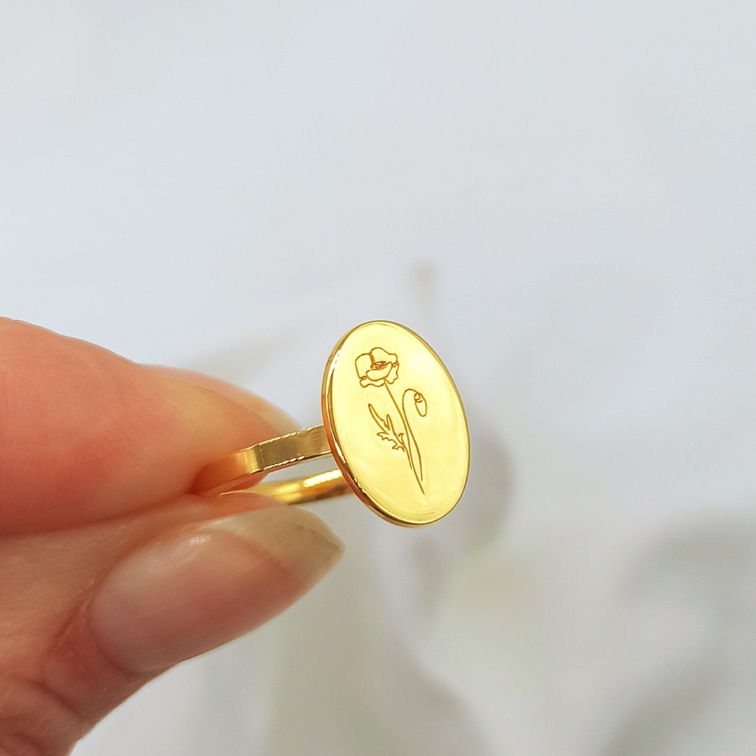 Poppy Birth Flower Ring Vintage Style Gift for Her Birthday, Mom ...