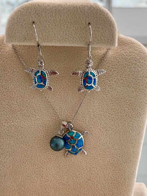 Silver Enchanted Whimsical Sea Turtle Inlaid With Lab Created | Etsy