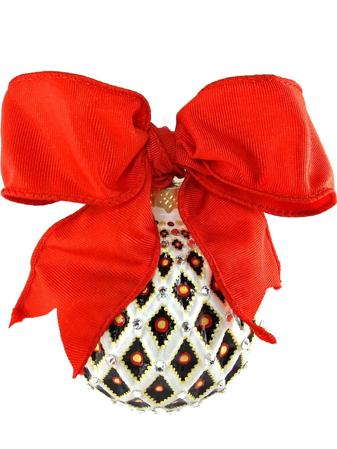 Diamond Onyx Ruby Swarovski Crytals Glass Ornament Hand Painted One of ...