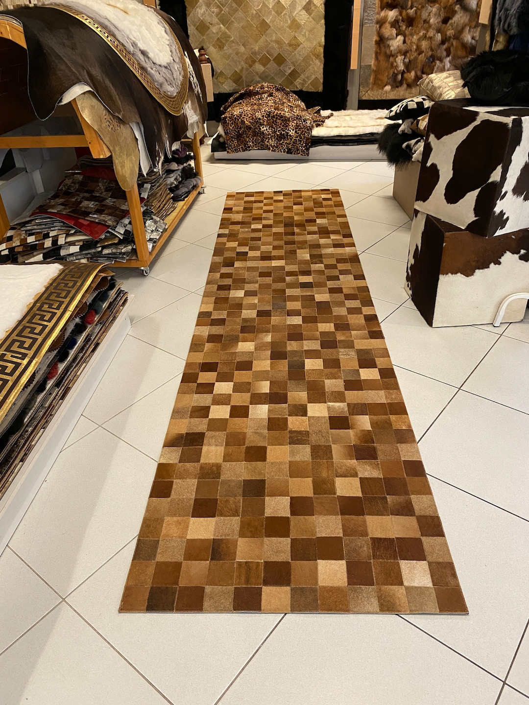 Cowhide Rug, Runner Rug, Colorful Runner Rug, 100% Handmade Natural ...