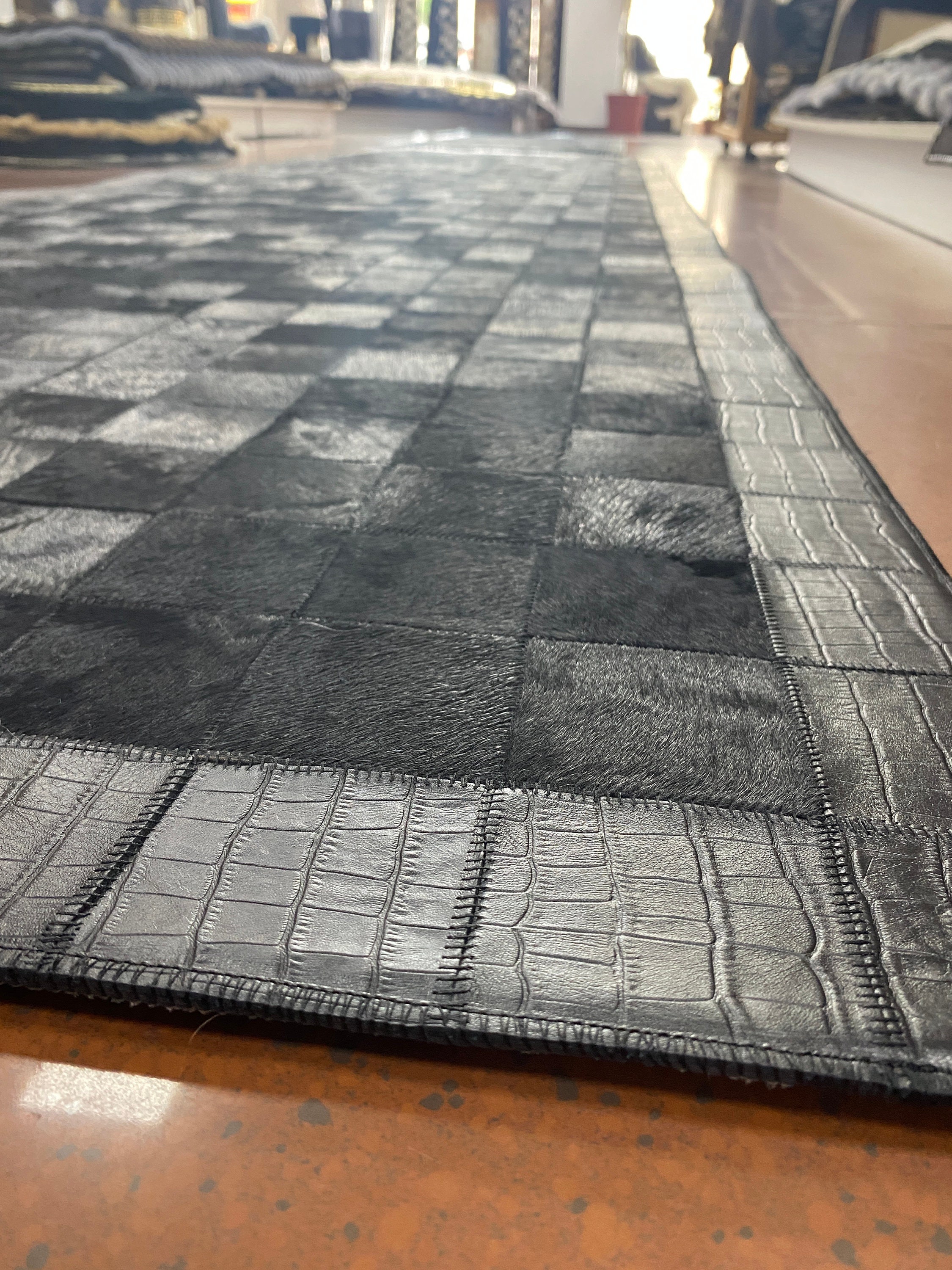 Black Runner Rug, Cowhide Rug, Kitchen Runner Rug, Handmade Patchwork ...