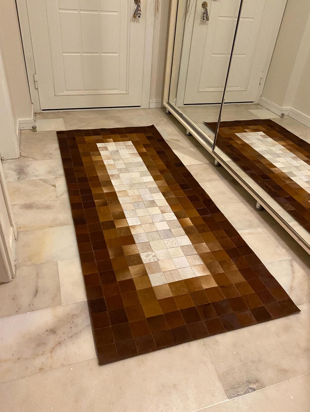 Handcrafted Cowhide Runner Rug, Natural Cowhide Carpet, Unique Home ...