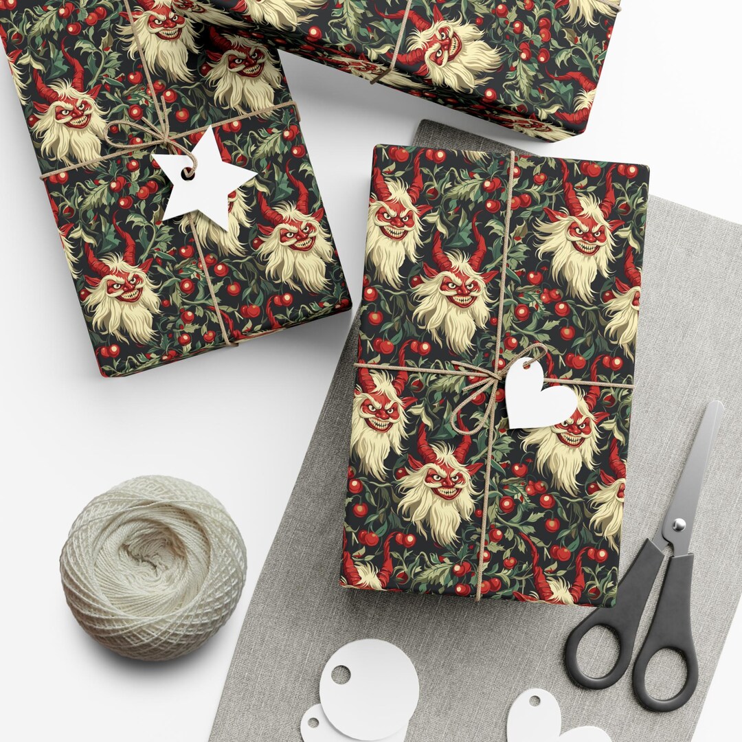 Krampus Wrapping Paper Goth Christmas Evil Holiday Baphomet Christmas ...