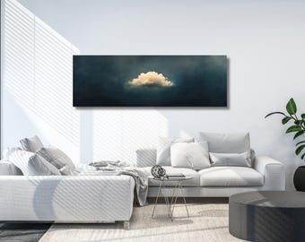 Vintage Floating Moody Cloud Painting, Cloud Art Print, Living Room ...