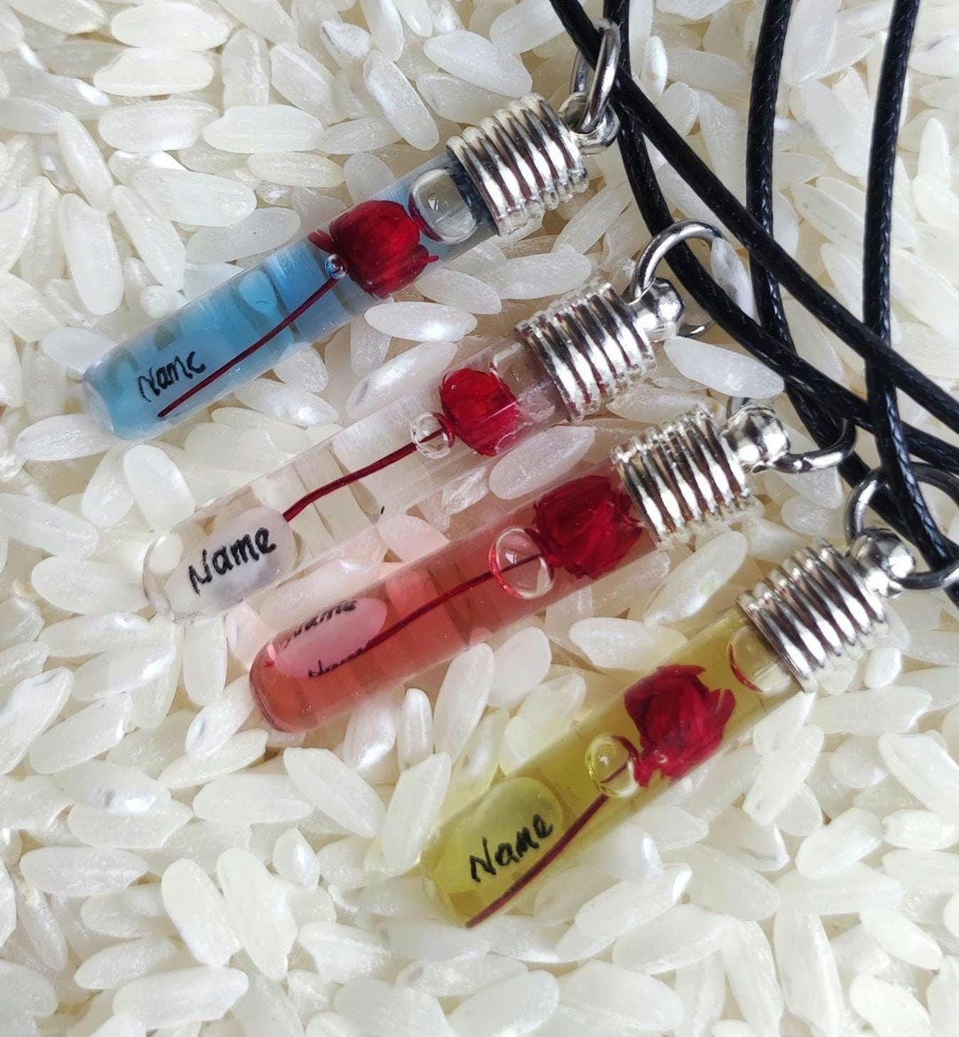 Personalized Necklace - Bottles With Name Written on Rice Grains ...