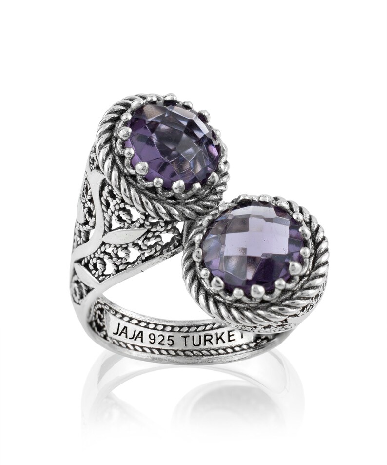 Sterling Silver Filigree Bypass Ring, Amethyst, Prasiolite, Citrine ...