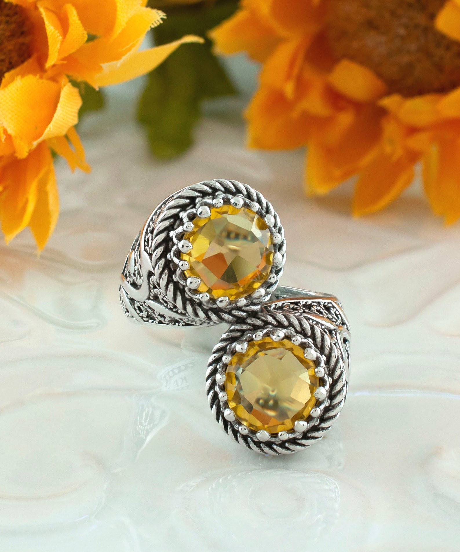 Sterling Silver Filigree Bypass Ring, Amethyst, Prasiolite, Citrine ...
