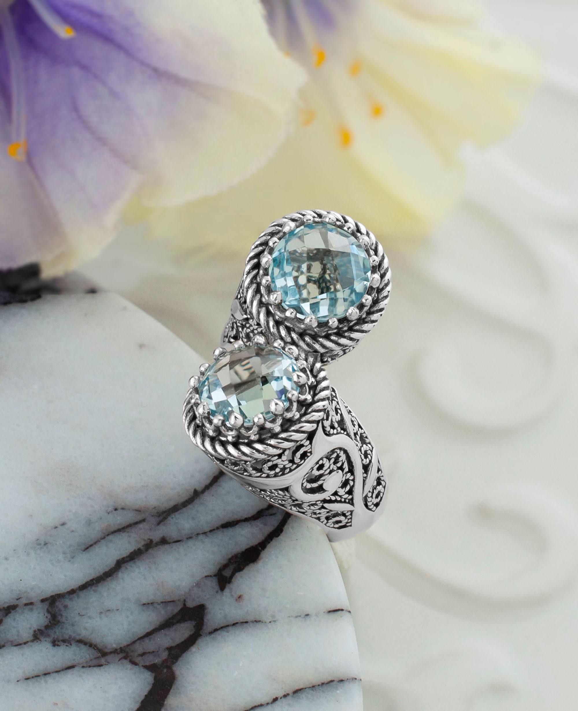 Sterling Silver Filigree Bypass Ring, Amethyst, Prasiolite, Citrine ...