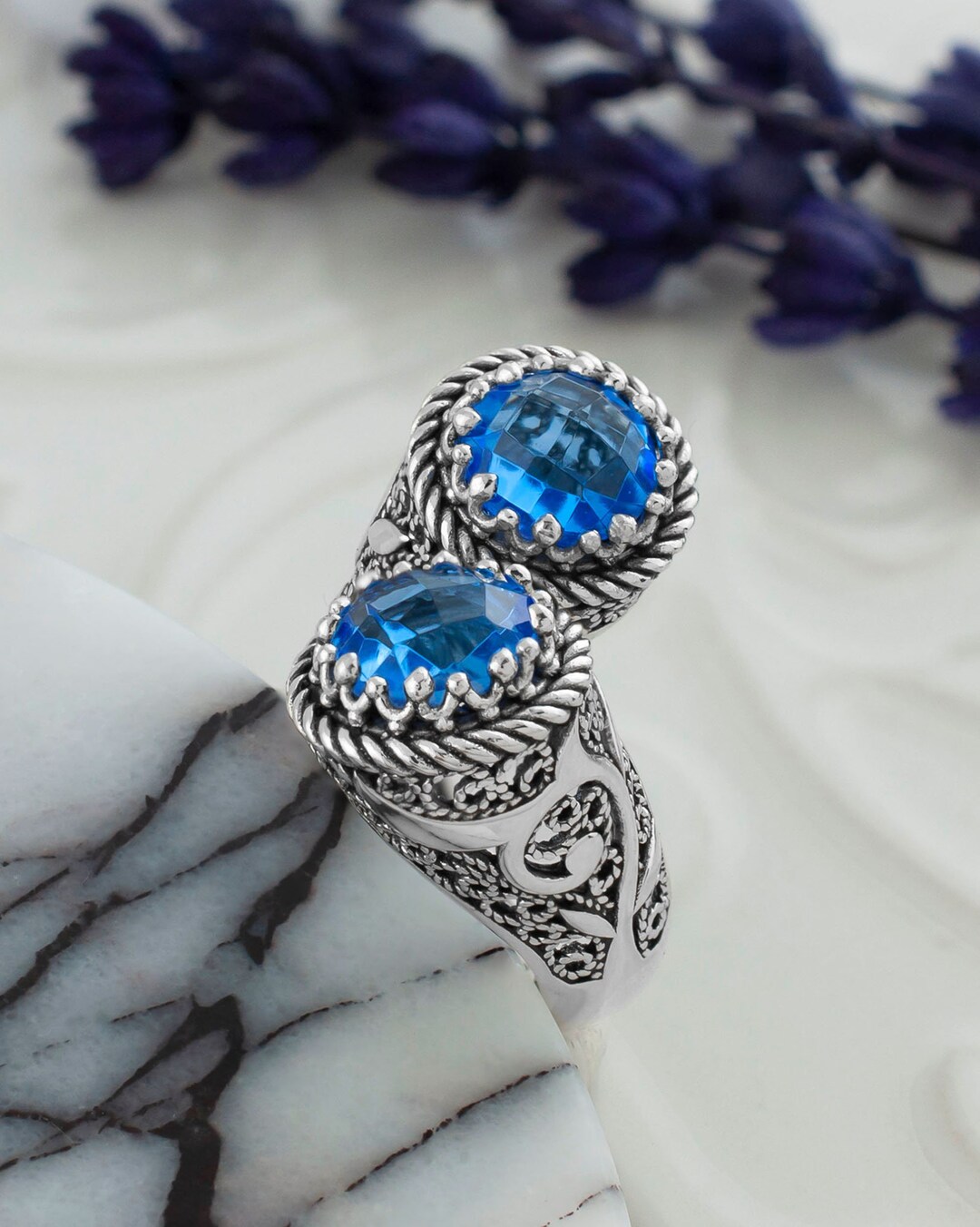 Sterling Silver Filigree Bypass Ring, Amethyst, Prasiolite, Citrine ...