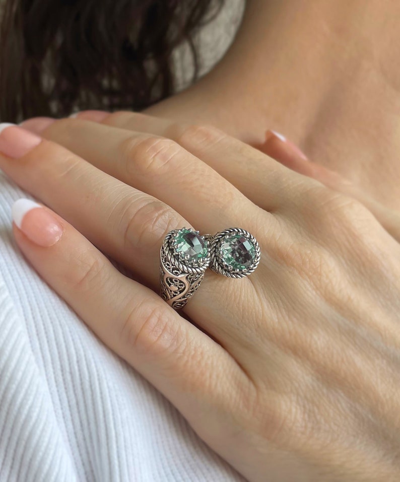 Sterling Silver Filigree Bypass Ring, Amethyst, Prasiolite, Citrine ...
