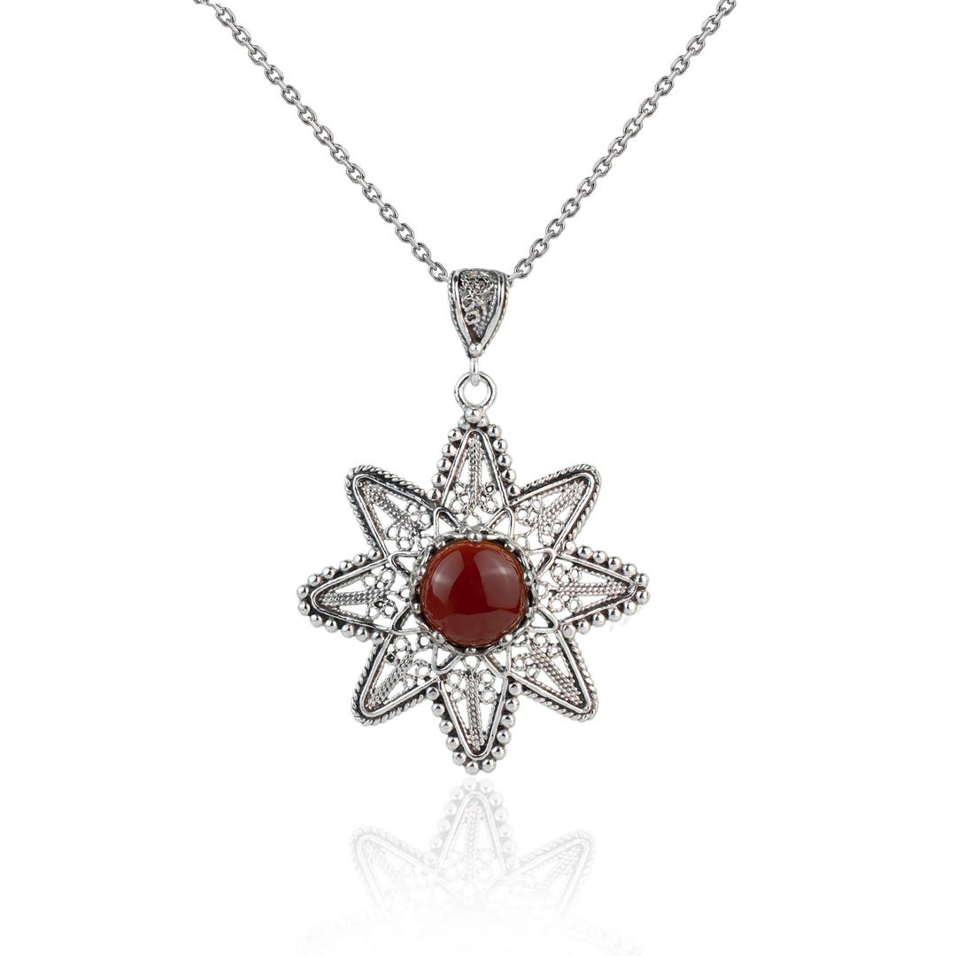 Carnelian 8-point Star Filigree Pendant Necklace | Sterling Silver ...