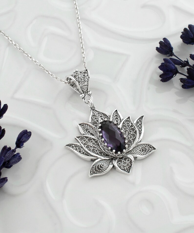 Sterling Silver Filigree Lotus Flower Aqua Chalcedony Women - Etsy