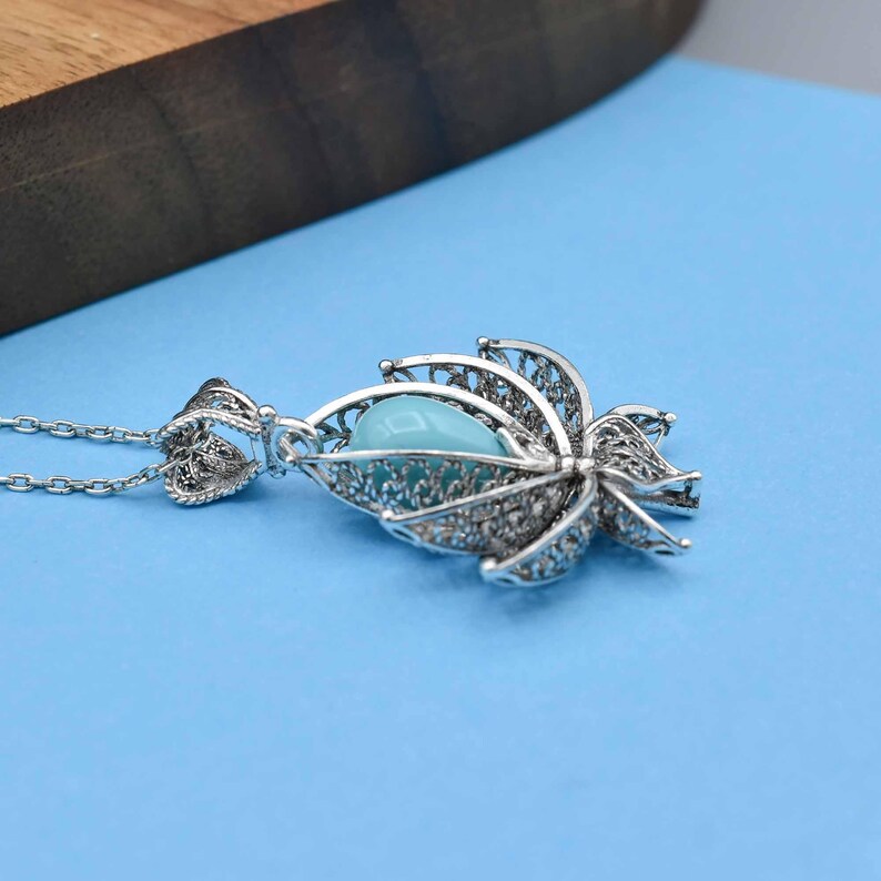 Turquoise Sterling Silver Filigree Lotus Flower Pendant Necklace - Etsy