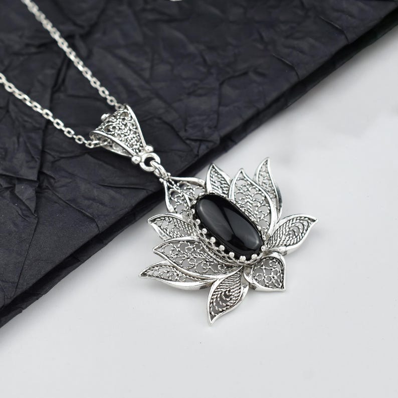 Sterling Silver Filigree Lotus Flower Amethyst Women Pendant Necklace ...