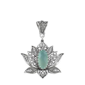 Sterling Silver Filigree Lotus Flower Aqua Chalcedony Women Pendant ...