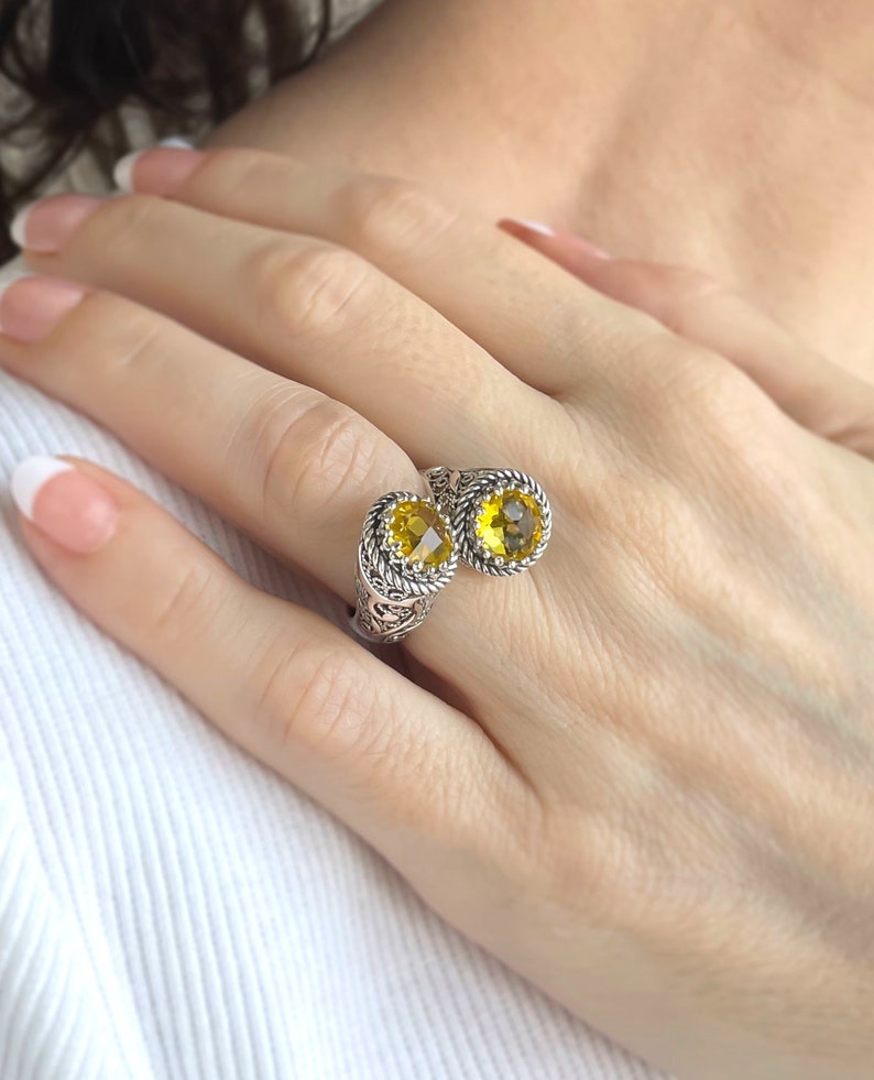 Sterling Silver Filigree Bypass Ring, Amethyst, Prasiolite, Citrine ...