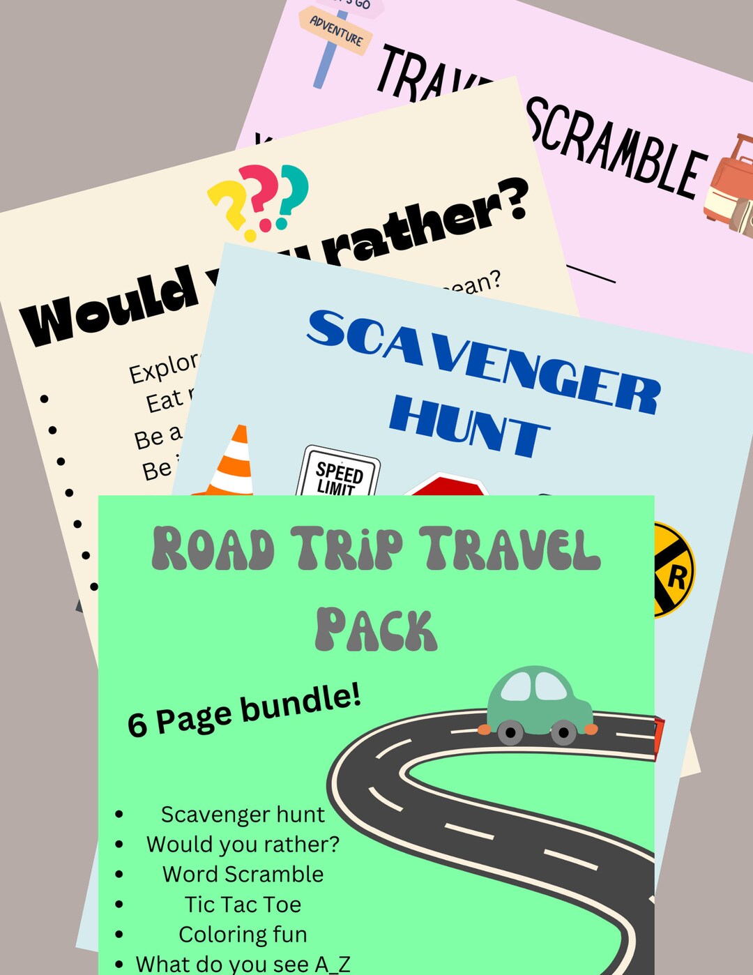 Road Trip Game Bundle, Travel Kid, Summer Activity, Activity Pages ...