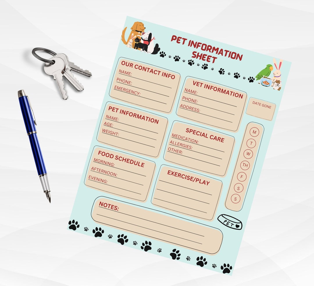 Pet Sitter Instructions, Pet Sitter Template, Pets Sitting Flyer, Pet ...