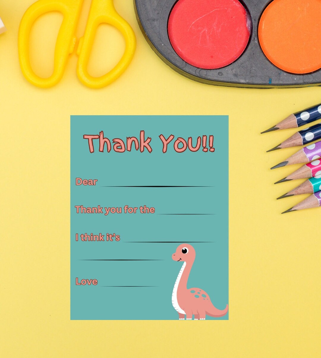 Thank You Card Kid, Thank You Card, Dinosaur Thank You Card, Dinosaur ...