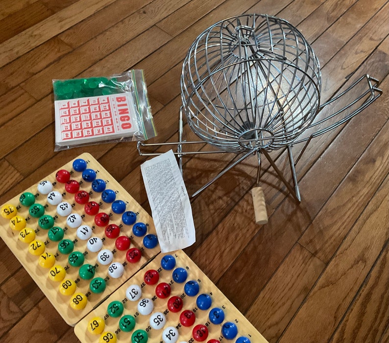 Bingo Set Tumbler Wood Tray Balls Cards Tokens and - Etsy