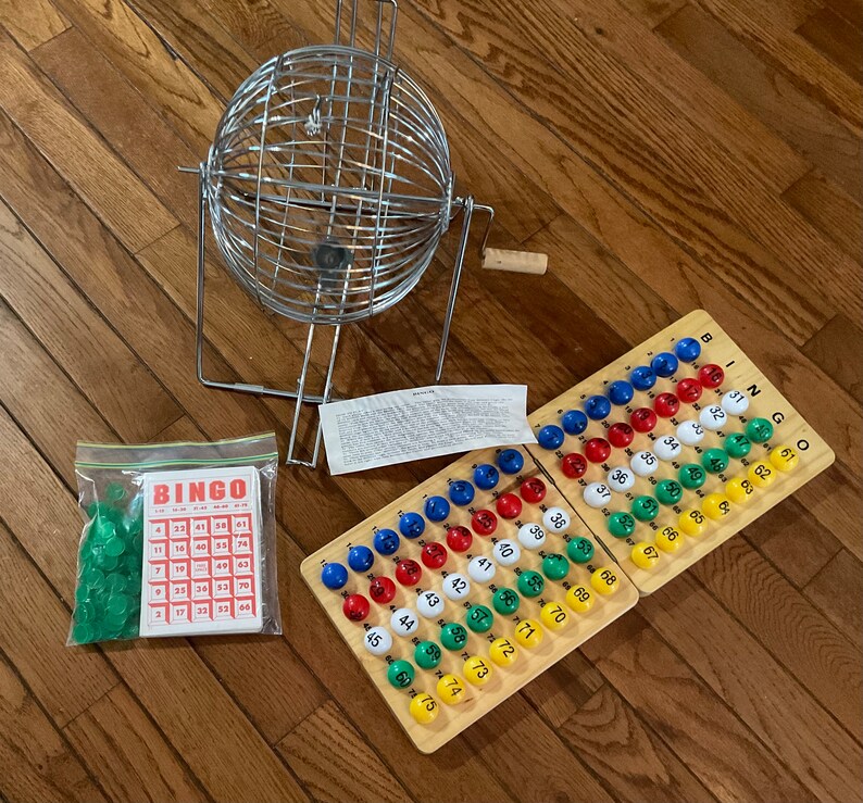 Bingo Set Tumbler Wood Tray Balls Cards Tokens and - Etsy