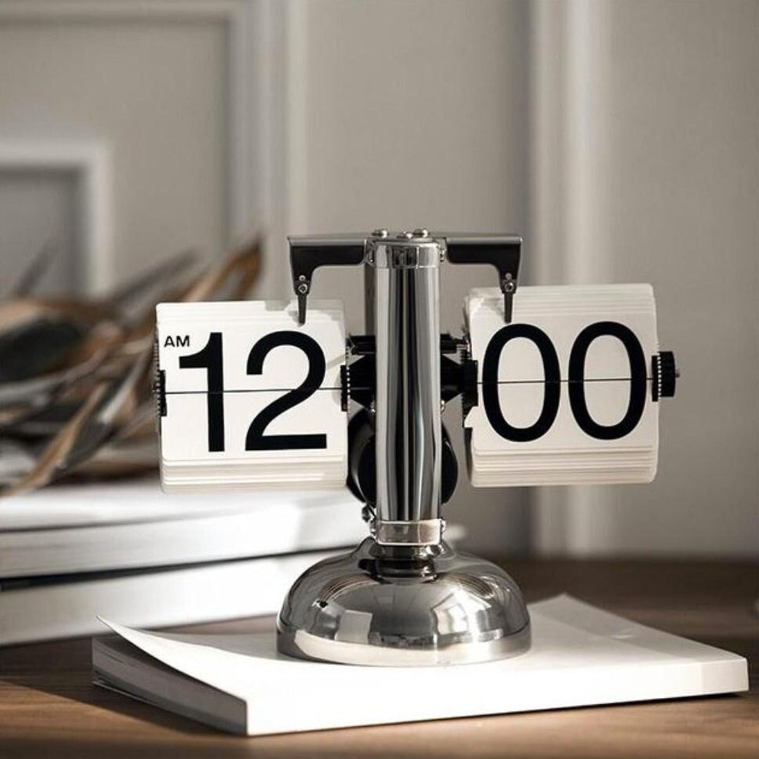 Retro Digital Flip Clock Automatic Mechanical Stainless Steel Home ...