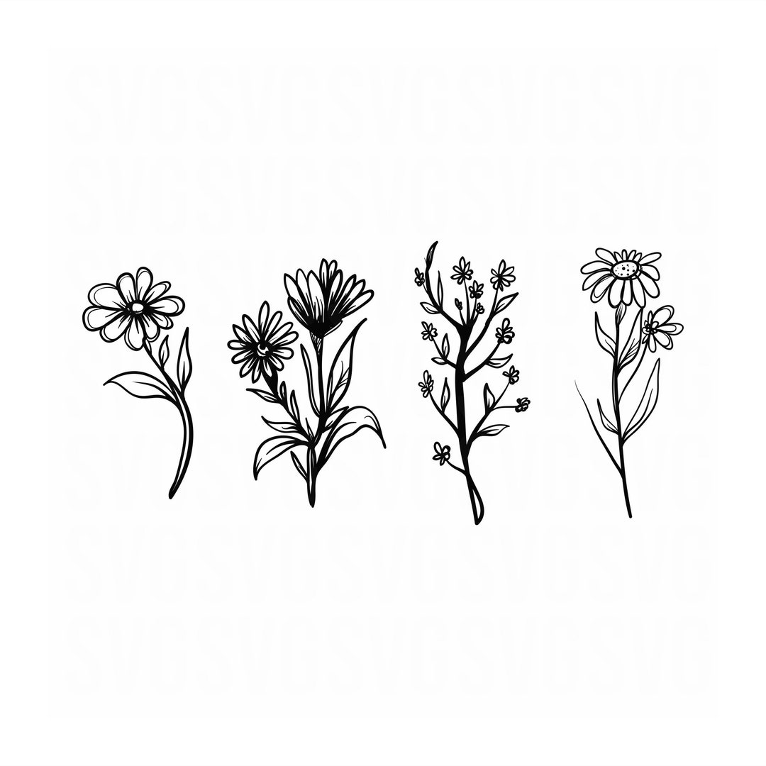 Flowers Svg Floral Svg Wild Flower Svg Flower Sketch Svg Cricut And