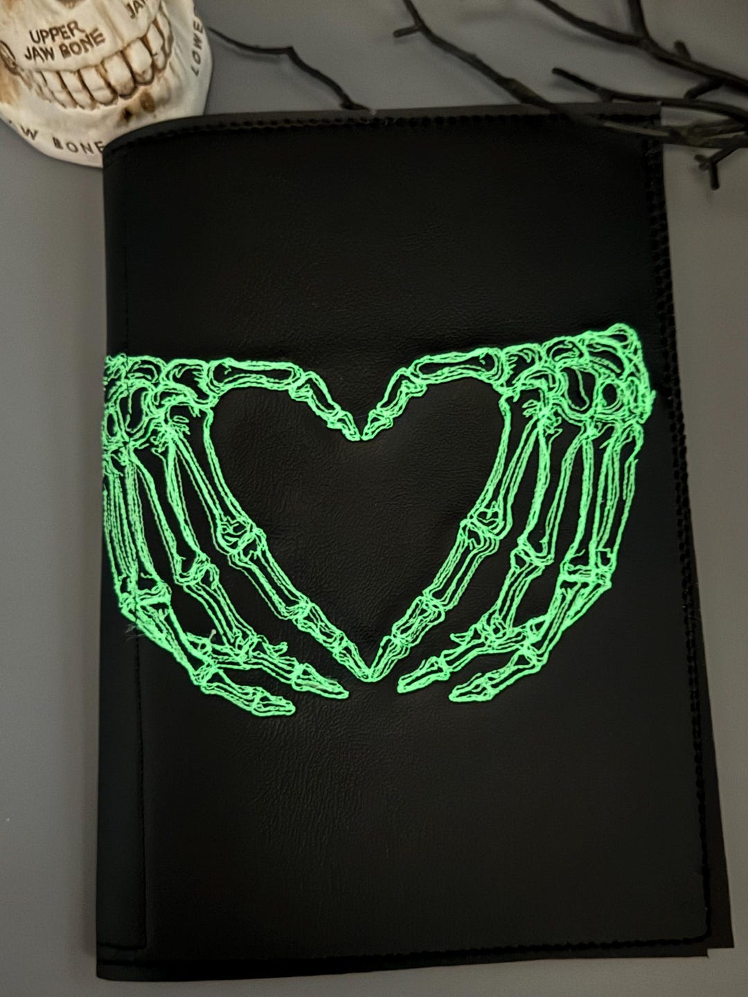 Skeletal Heart Hands Glow Embroidered Notepad Holder: White, Gift ...