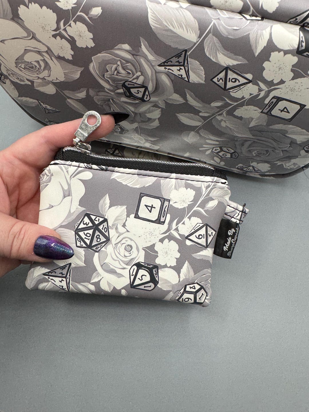Dice and Flowers UV Reactive Wristlet Wallet, Card and Coin Pouch, Goth ...