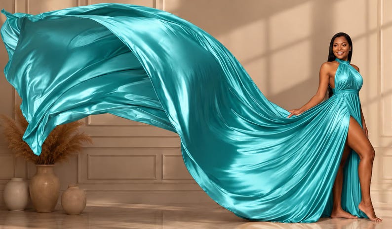 Flying Dress for Photoshoot, Long Tail Gown, Satin Gown, Flying Dress ...