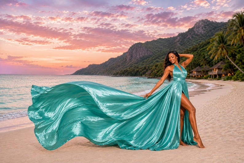 Flying Dress for Photoshoot, Long Tail Gown, Satin Gown, Flying Dress ...
