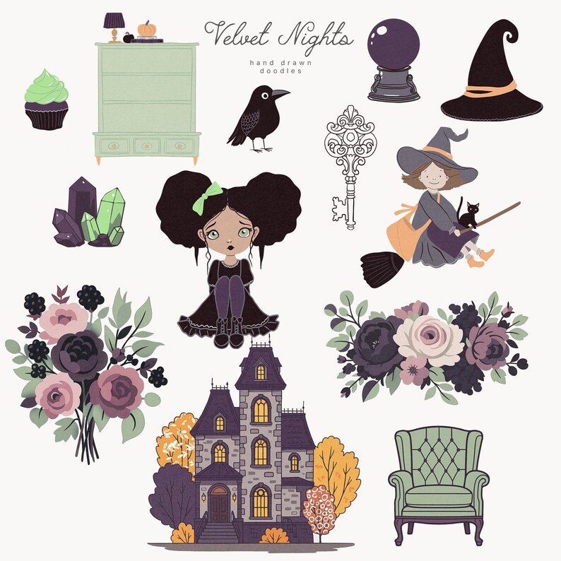 Cute Halloween Clipart Hand Drawn Doodles - Dark Haunted House ...
