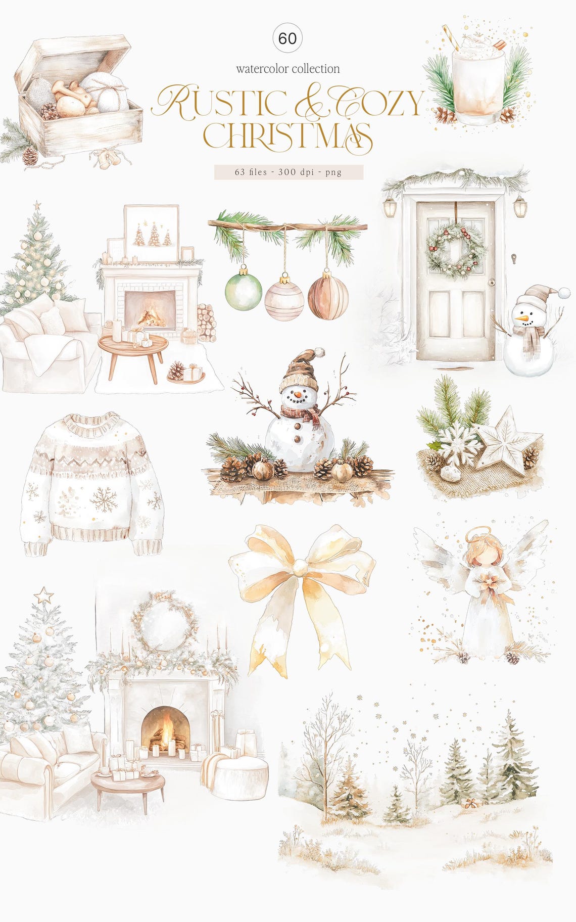 Watercolor Rustic Christmas Clipart - Rustic Cozy Winter Collection ...