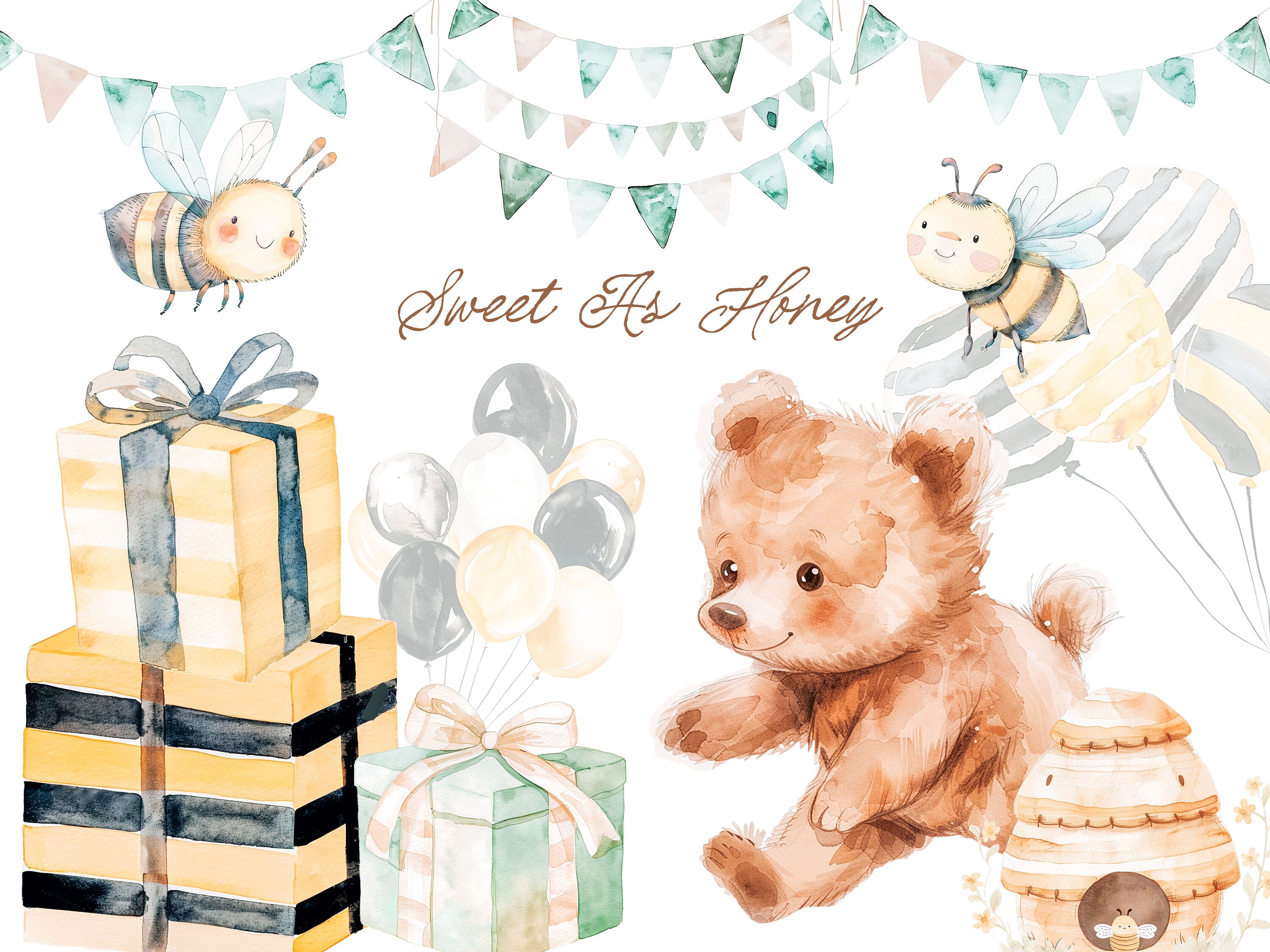 Cute Honey Bear Clipart Bear Clipart Teddy Bears Cute Bee Watercolor ...