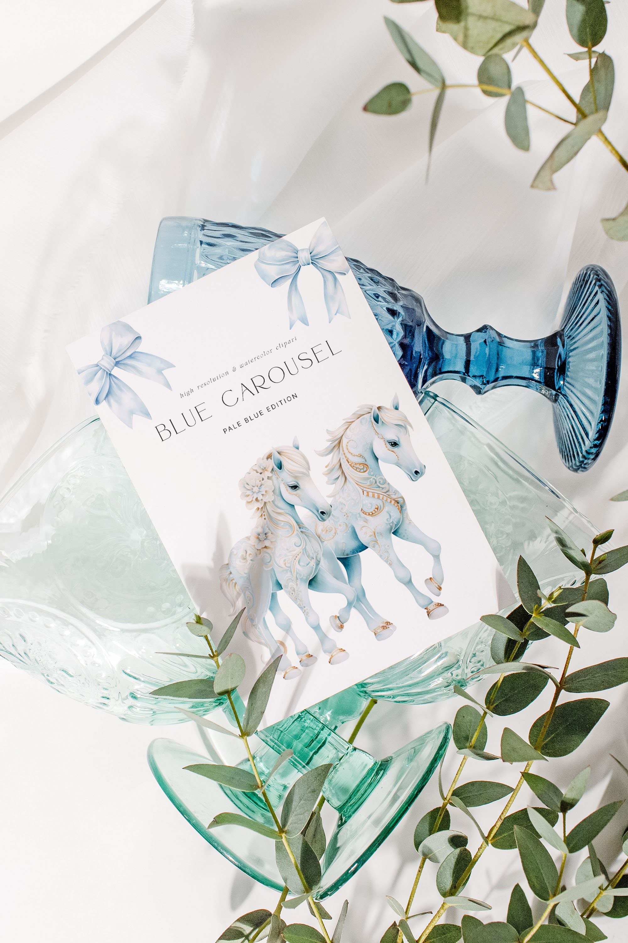 Watercolor Blue Carousel Clipart - Pony Clipart - Pale Blue - Carousel ...
