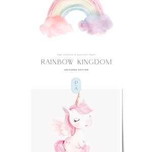 Watercolor Cute Unicorn Clipart - Rainbow - Princess Clipart - Girls ...