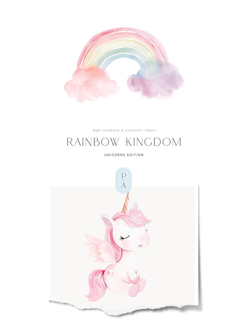 Watercolor Cute Unicorn Clipart Rainbow Princess Clipart Girls Clipart ...