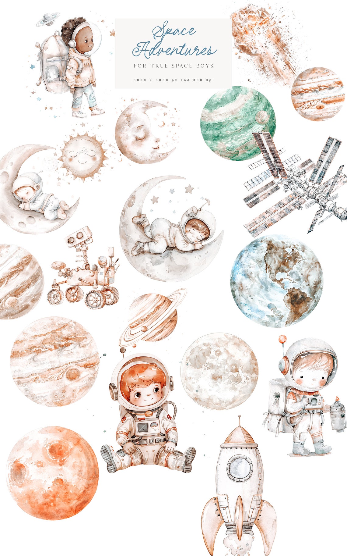 Space Clipart - Astronaut Clipart - Astronaut Boy Clipart - Watercolor ...