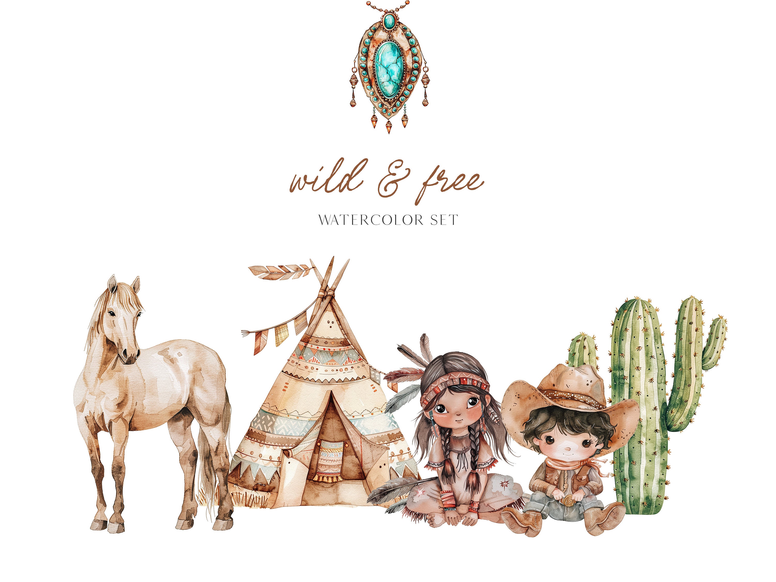 Cute Cowboys Watercolor Clipart Watercolor Cowboys Western Clipart Wild ...