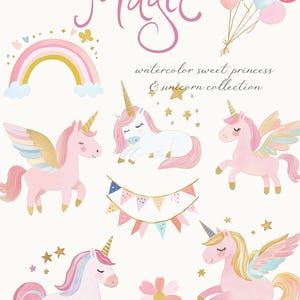 Cute Pastel Unicorn & Princess Clipart - Fantasy Clipart - Clipart for ...