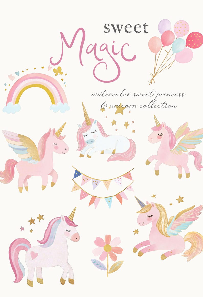 Cute Pastel Unicorn & Princess Clipart - Fantasy Clipart - Clipart for ...