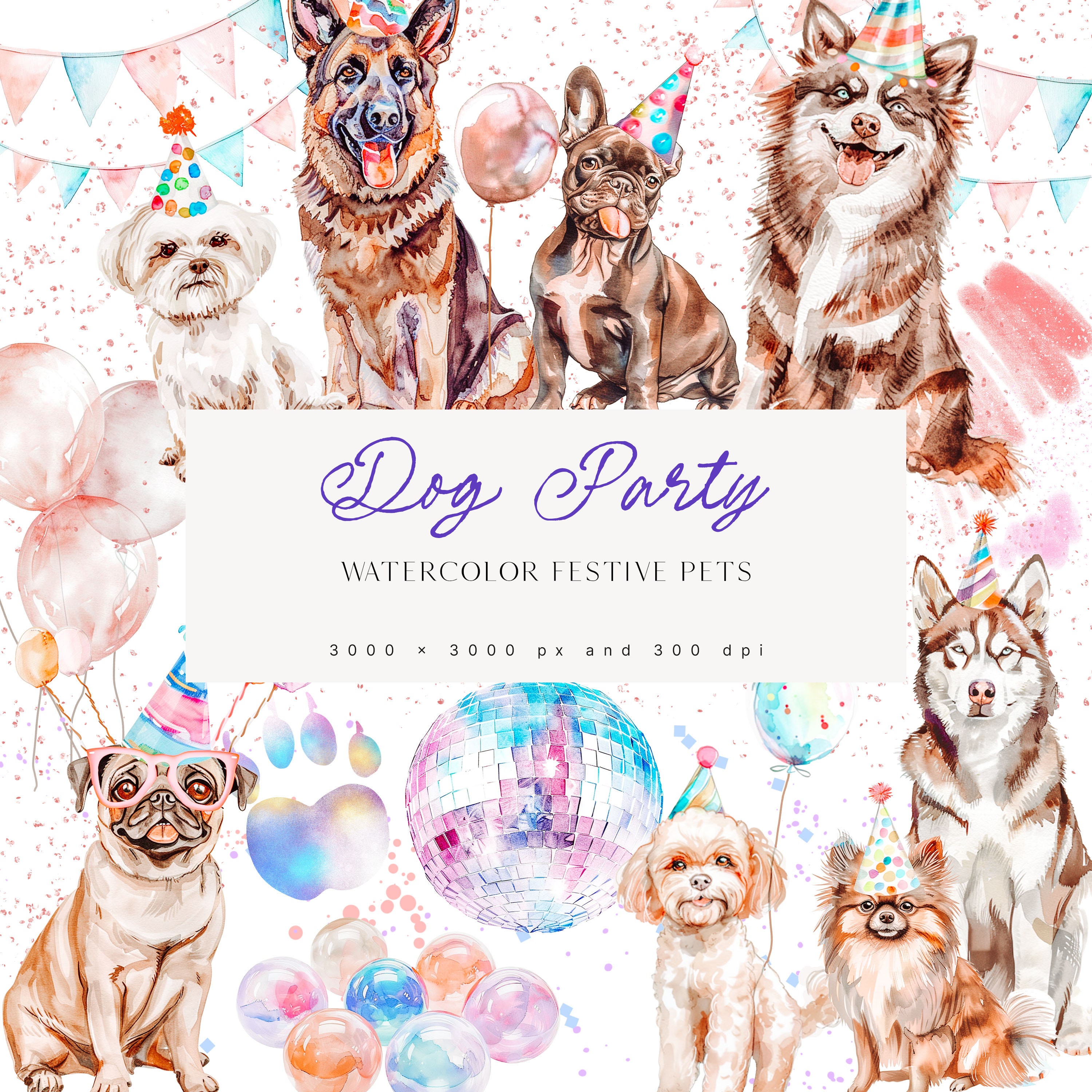 Dog Party Clipart Party Pets Clipart Festive Clipart Cute Dog Clipart ...