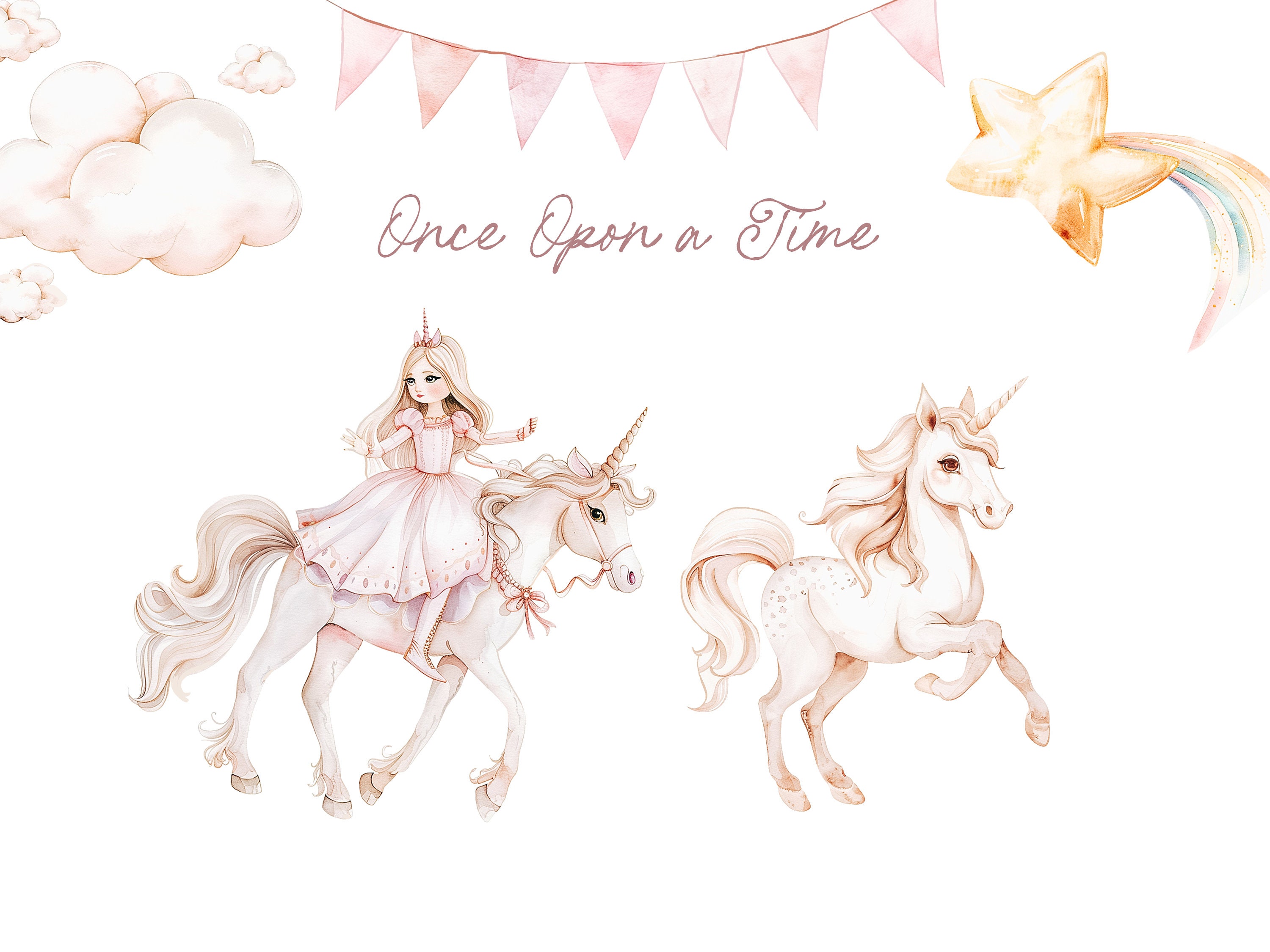 Cute Unicorn & Princess Clipart Neutral Unicorns Fantasy Princess ...