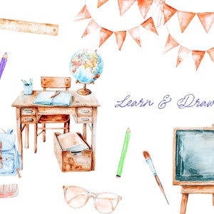 Back to School Clipart - Watercolor School - Clipart for Kids - Art ...