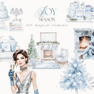 Watercolor Dusty Blue Winter and Christmas Modern Collection - Girl ...