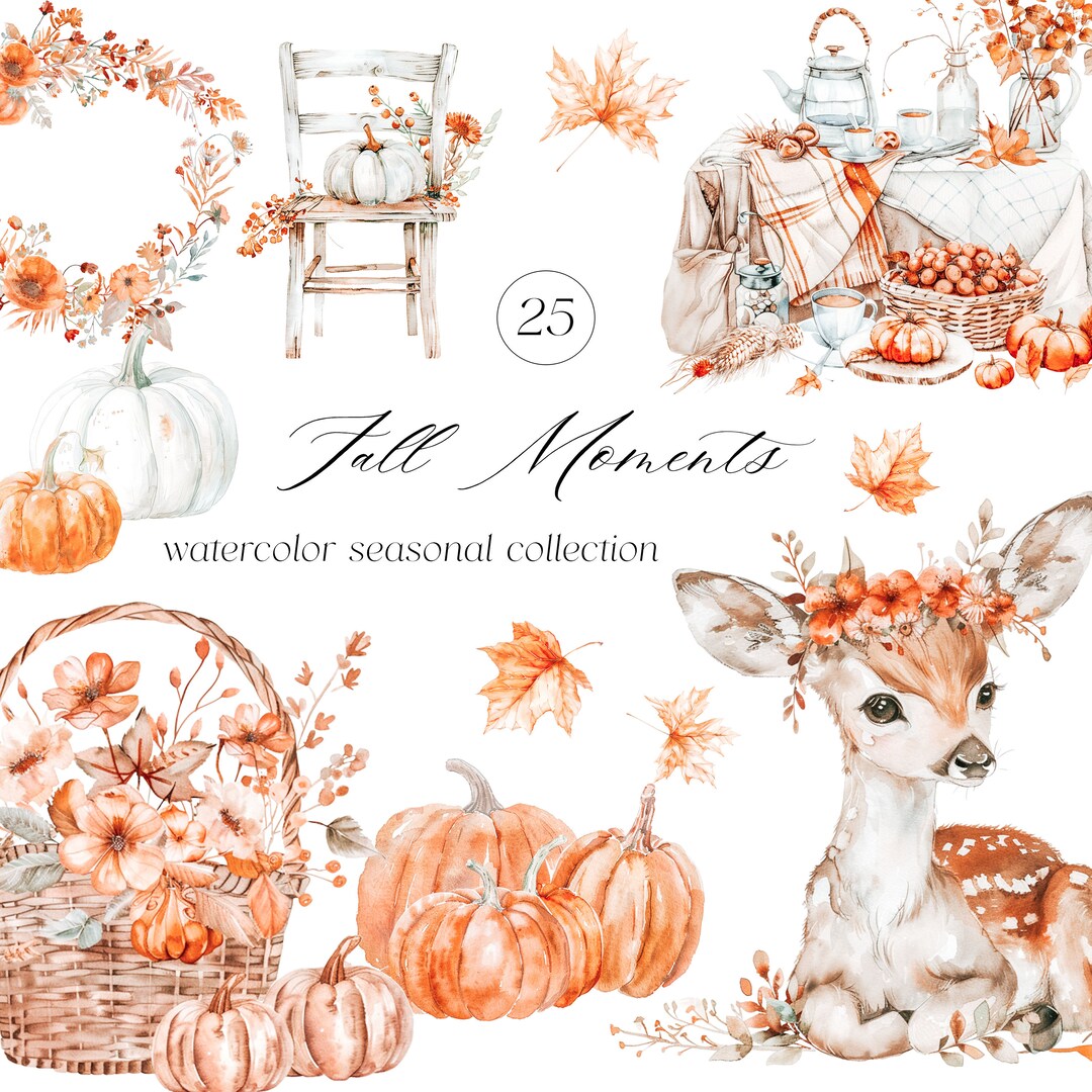 Fall Picnic Watercolor Clipart - Cozy Autumn Clipart - Watercolor Fall ...